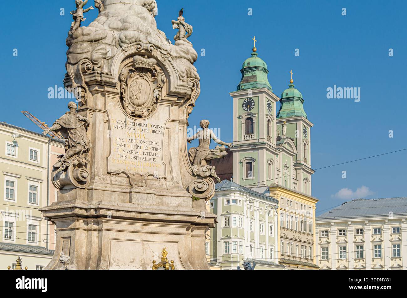 Baroque Trinity Column in the main square of the old town of Linz ...