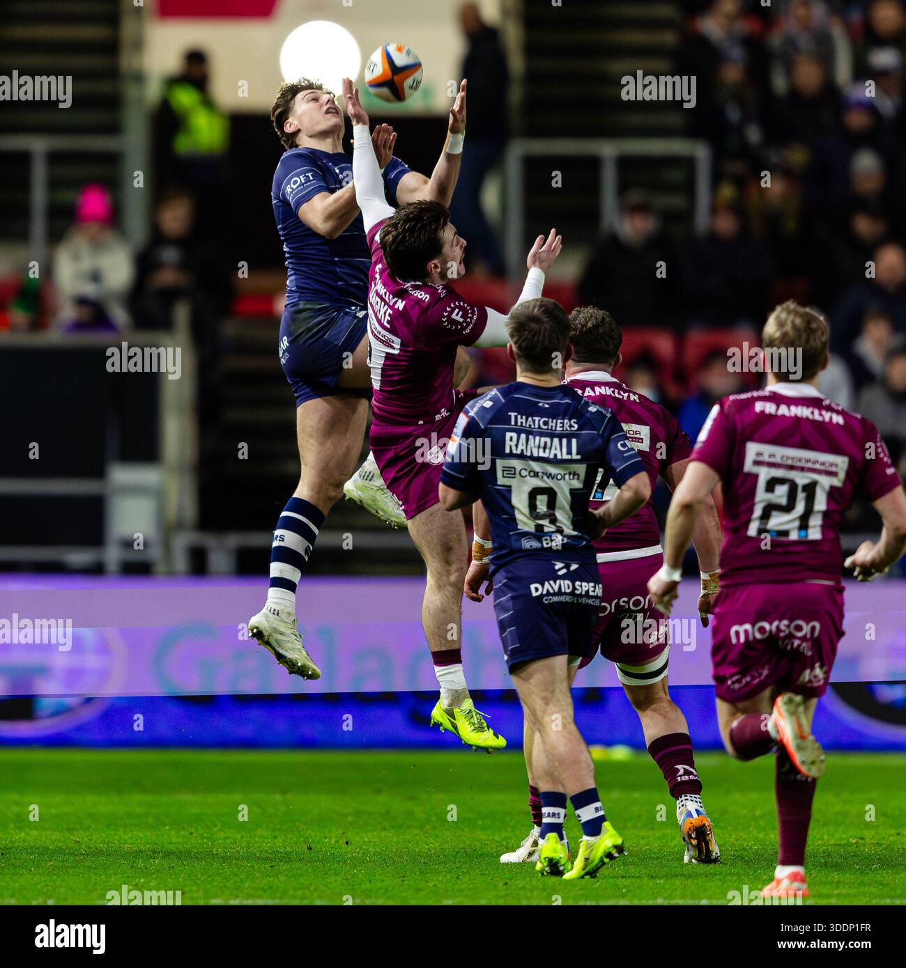 Bristol, England, UK, 2 January 2026. Tom Jordan of Bristol Bears leaps ...