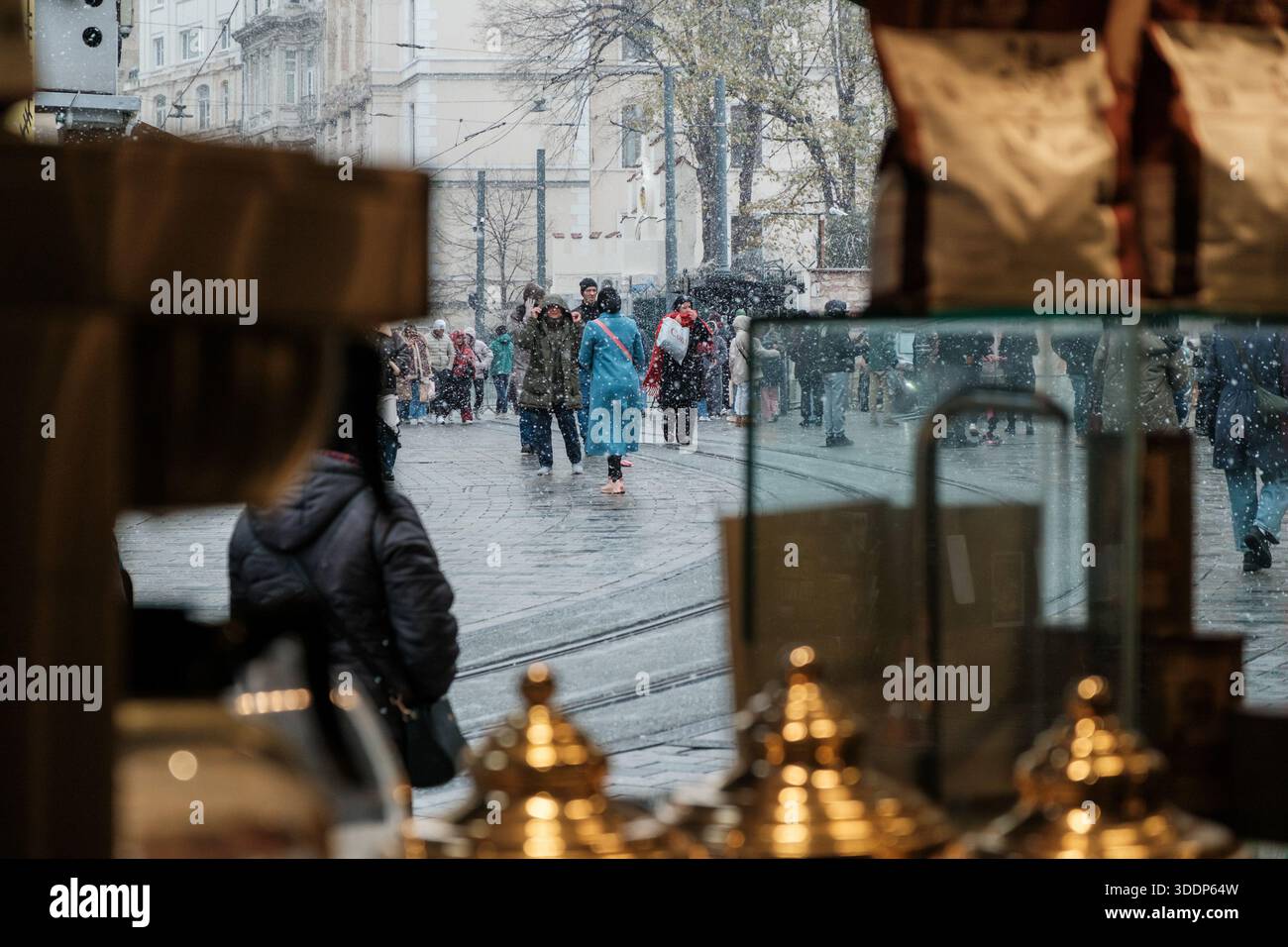 People seen walking in heavy snowfall. On the first day of the new year ...