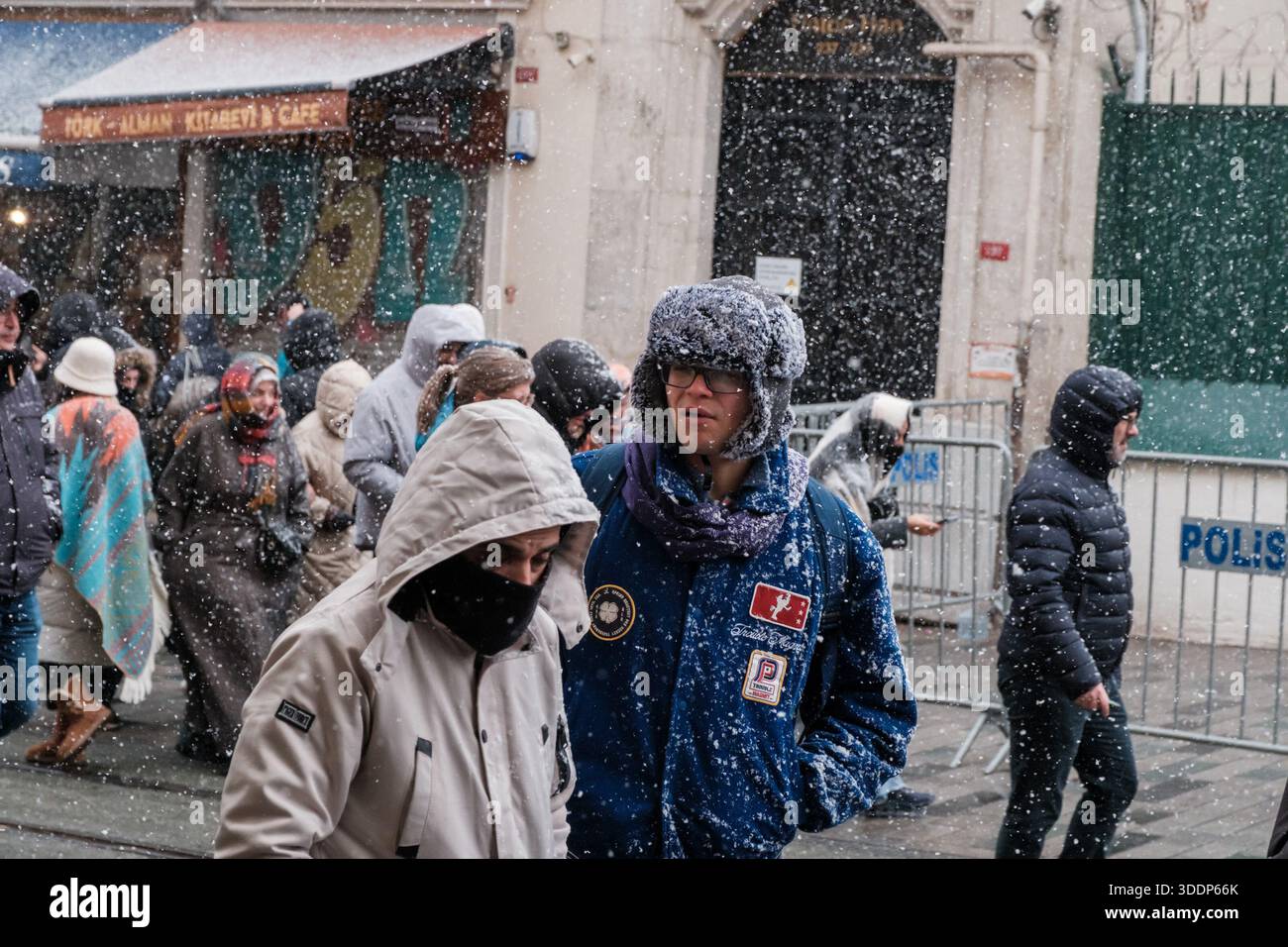People seen walking in heavy snowfall. On the first day of the new year ...