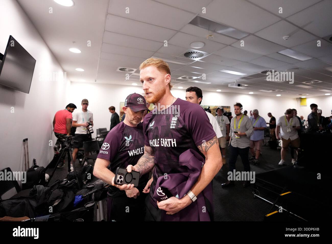 England’s Ben Stokes leaves after a press conference at the Sydney ...