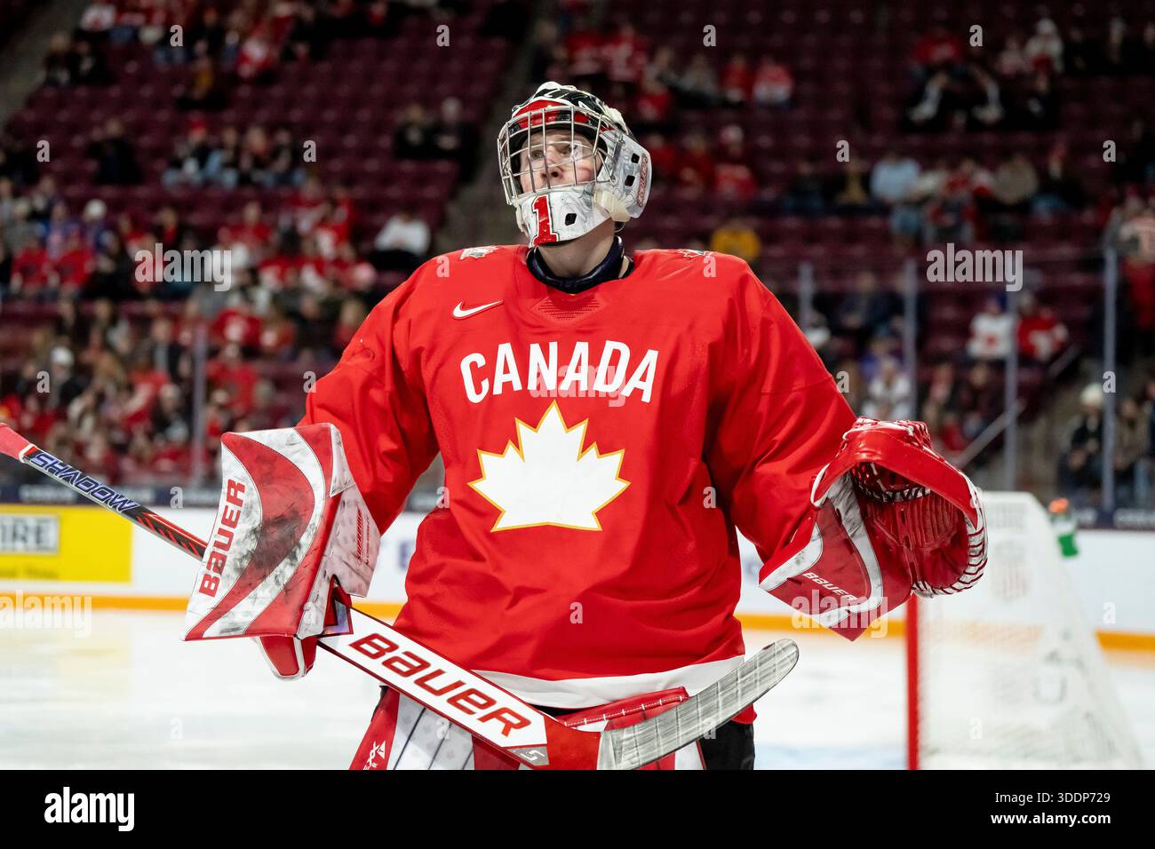 Canada goaltender Jack Ivankovic skates during a break in the first ...