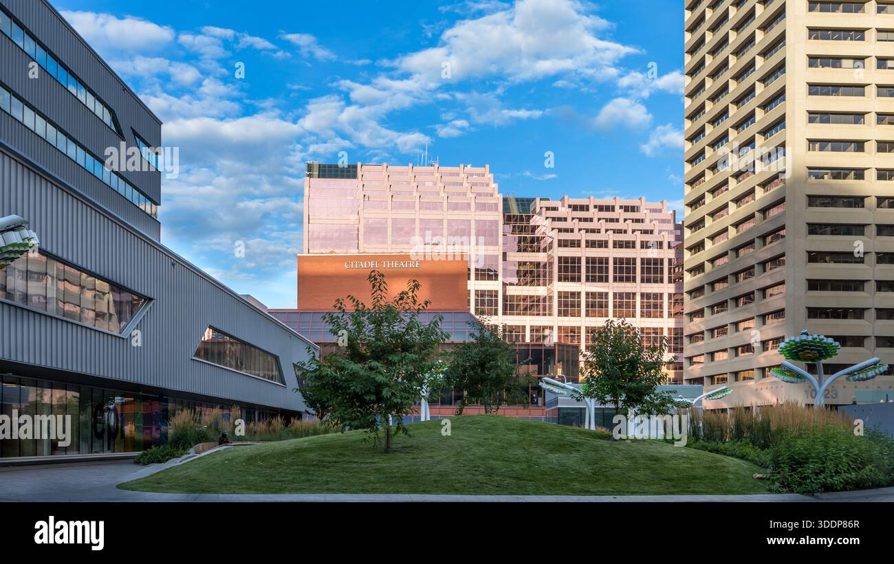 Edmonton,Canada,August 11, 2025: Downtown Centennial Plaza cityscape ...