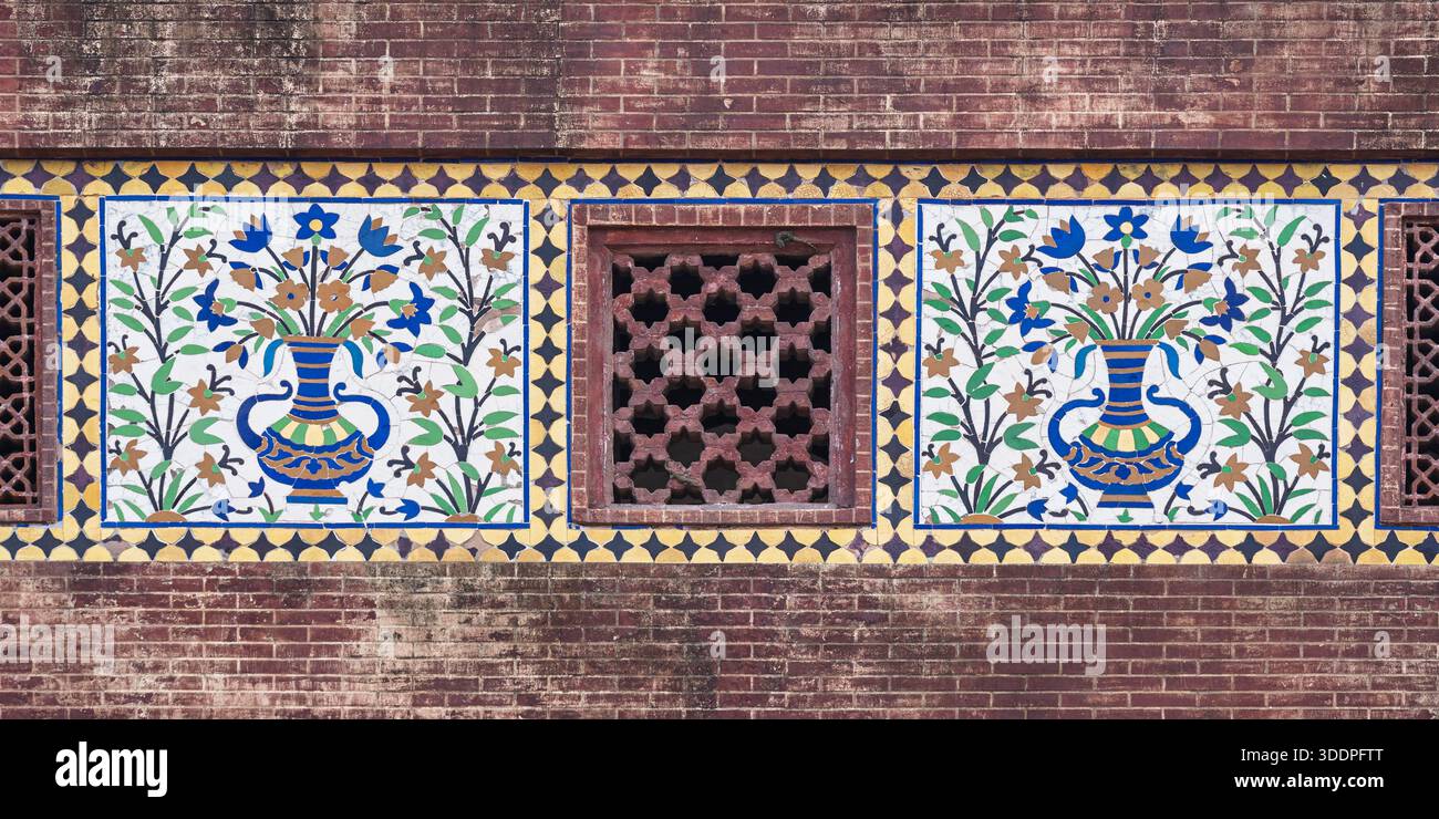 Colorful kashi-kari or faience tile mosaic floral design panels and ...