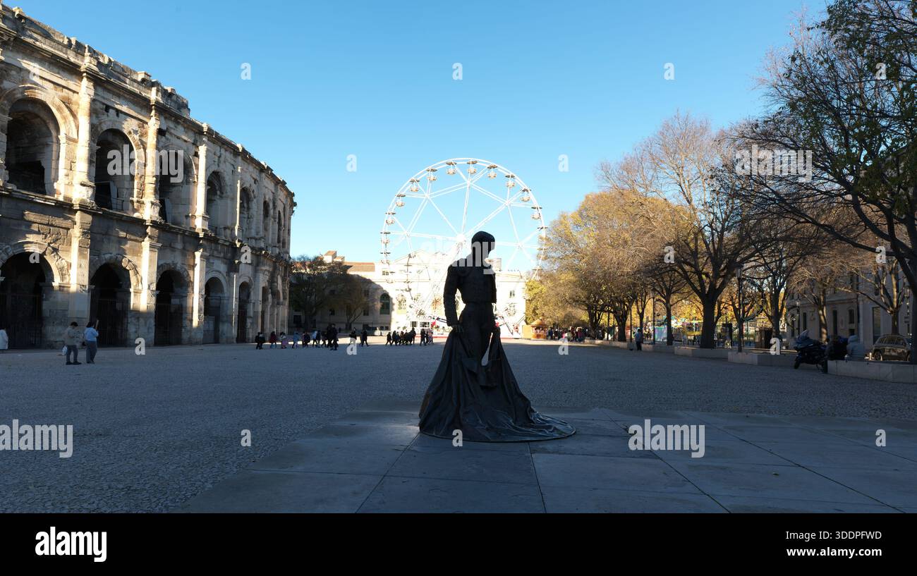 Statue of the bullfighter Christian Montcouquiol (Nimeno II) outside ...