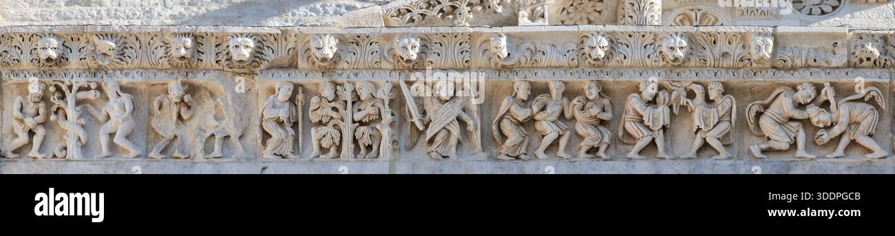 Bas-relief frieze, of christian beliefs, on an outsie wall of the ...
