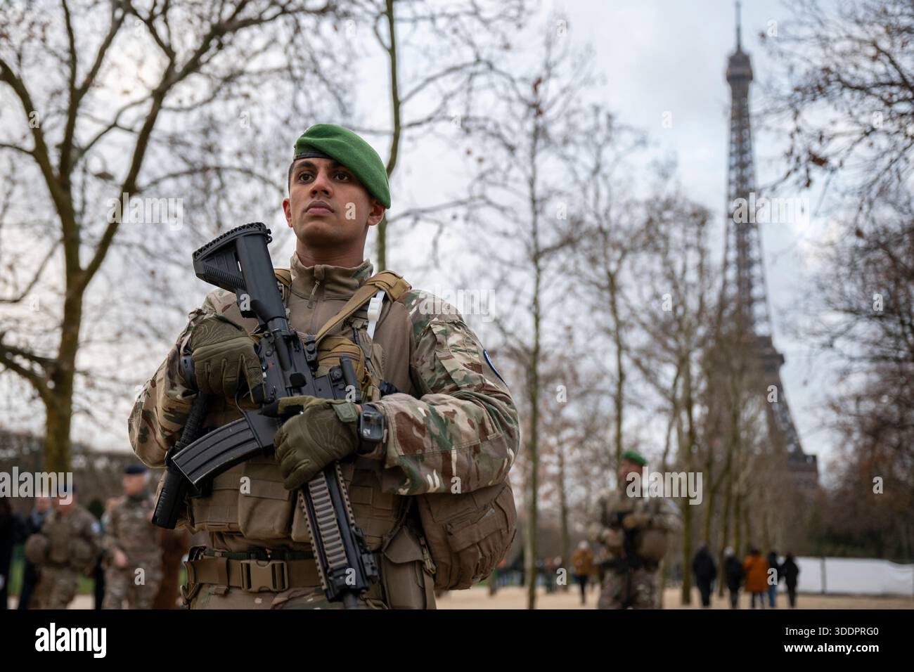 This photo shows a French army soldier during a Sentinelle mission in ...
