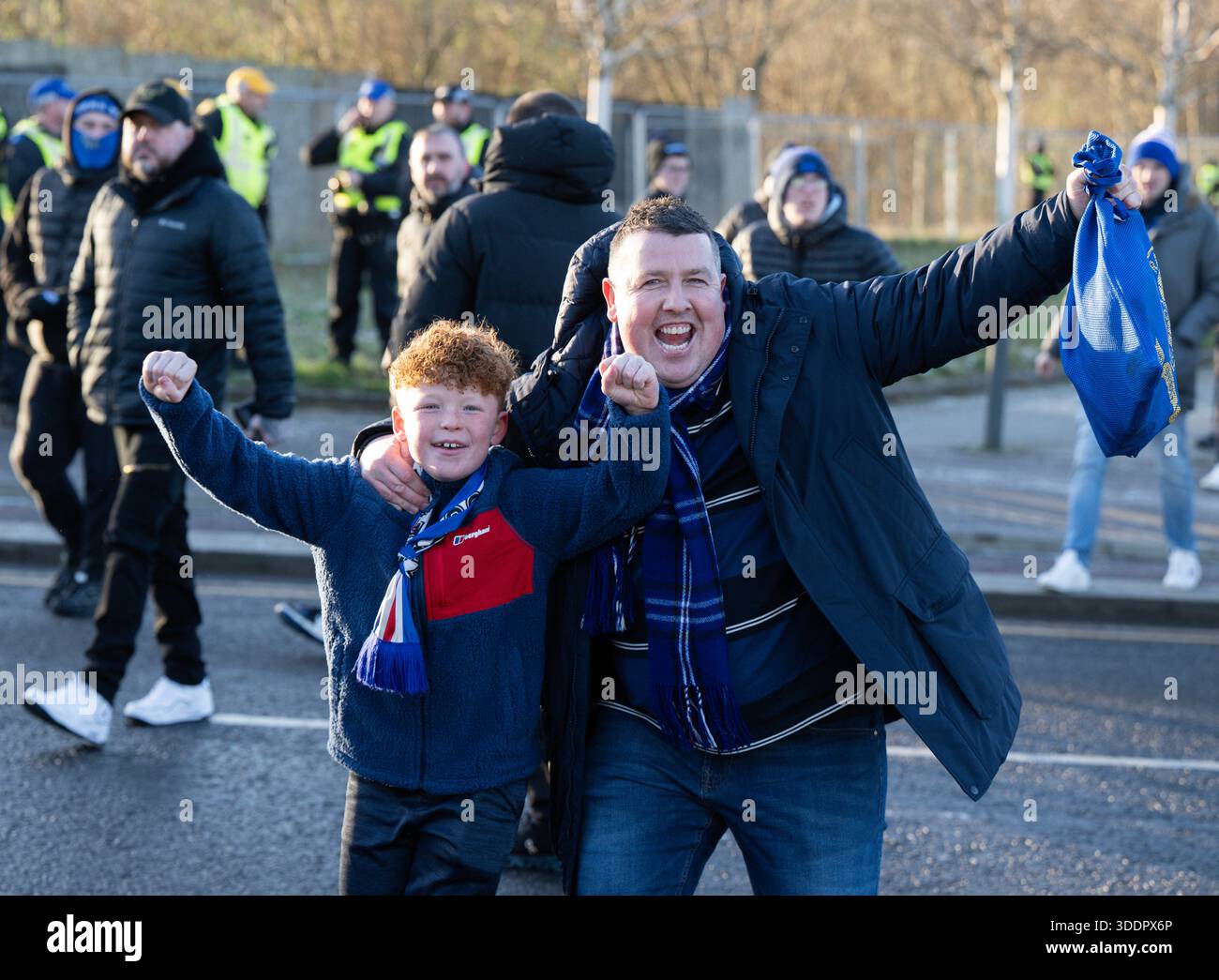 GLASGOW, SCOTLAND - JANUARY 03: Rangers fans arrive at Celtic Park ...