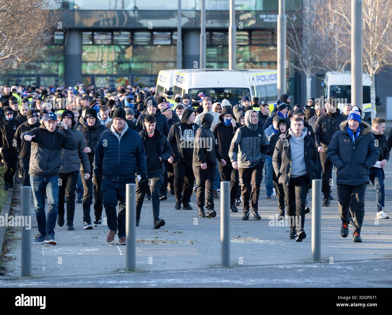 GLASGOW, SCOTLAND - JANUARY 03: Rangers fans arrive at Celtic Park ...