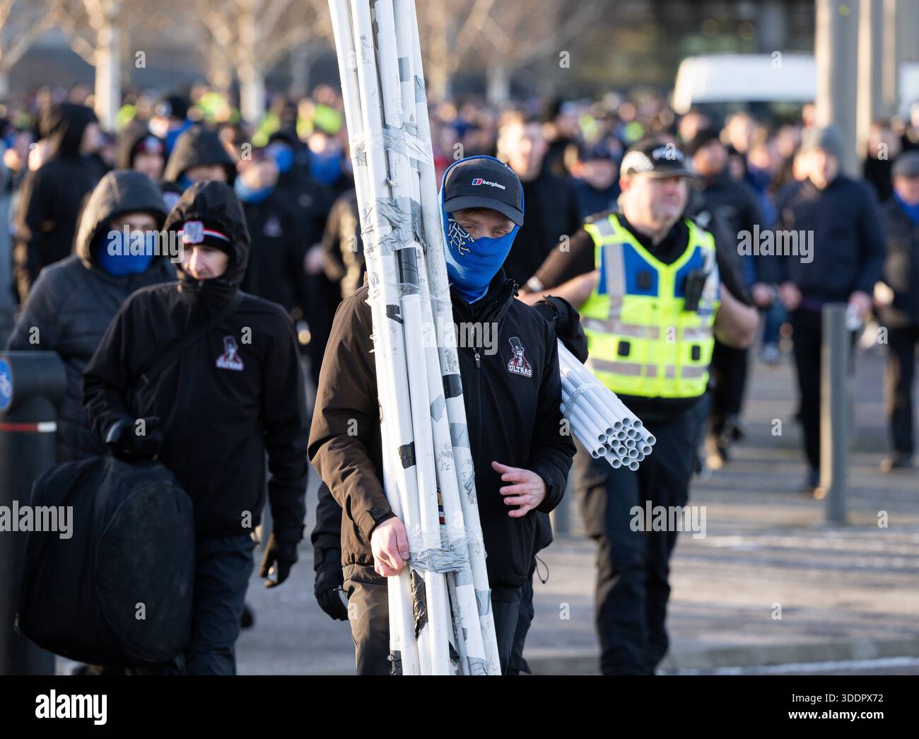 GLASGOW, SCOTLAND - JANUARY 03: Rangers fans arrive at Celtic Park ...