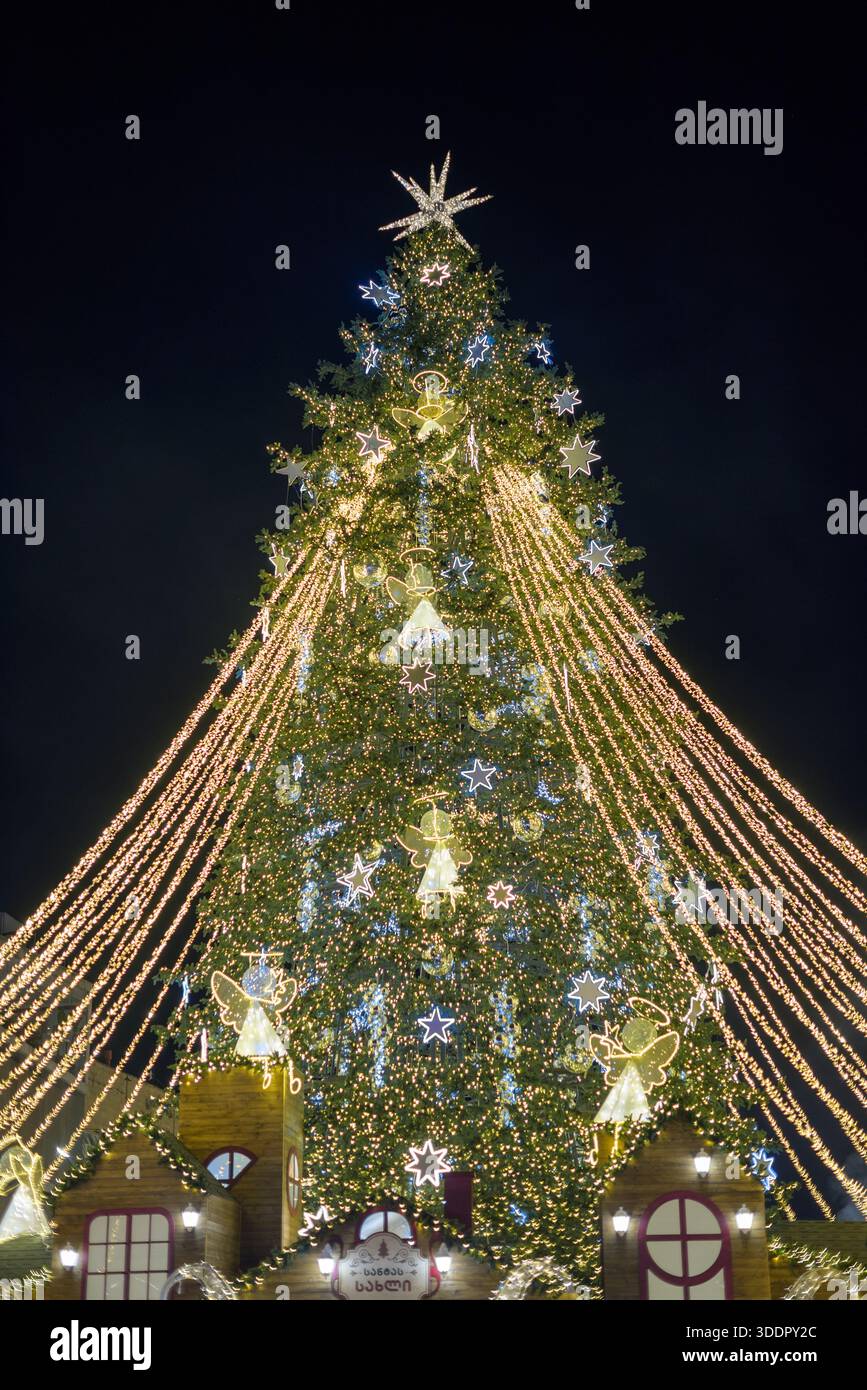 Traditional Christmas tree at Christmas market and village in Tbilisi ...