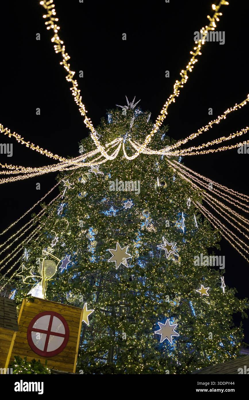 Traditional Christmas tree at Christmas market and village in Tbilisi ...