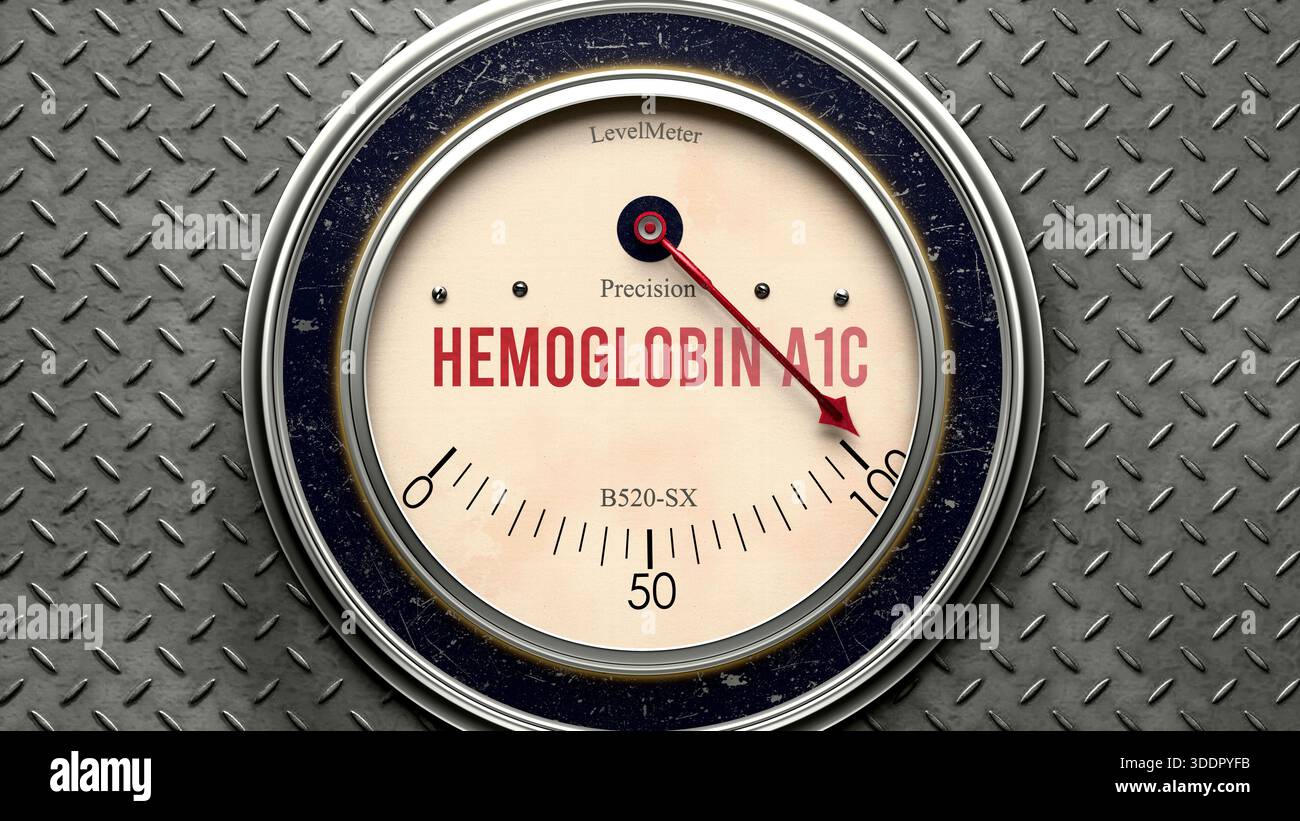 Hemoglobin A1c that is hitting a full scale, showing a very high level ...