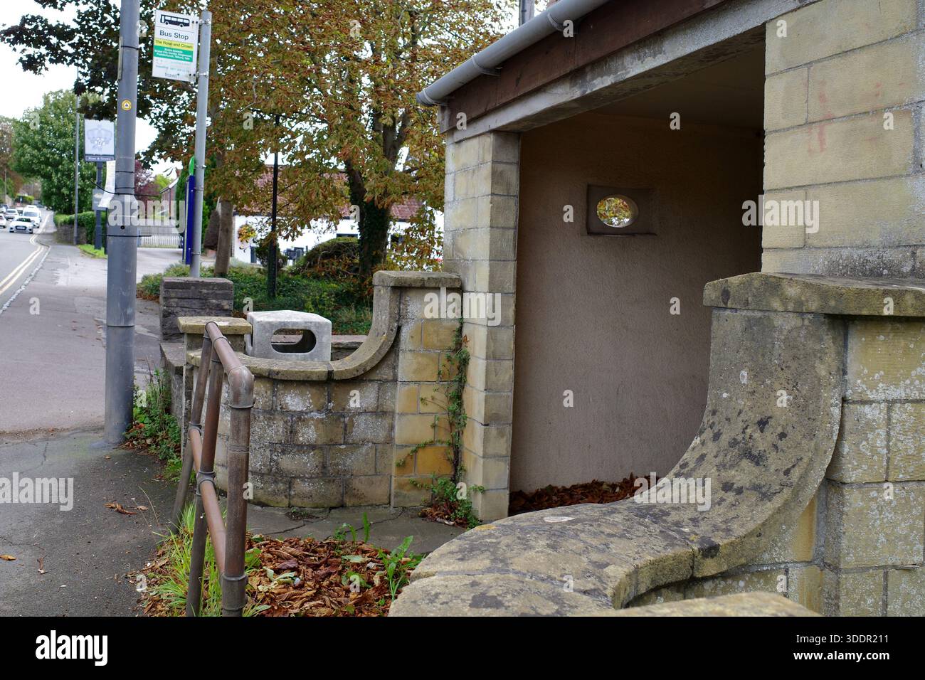 Wick, Gloucestershire, UK - Sept 16 2025 - Bus stop the Rose and Crown ...