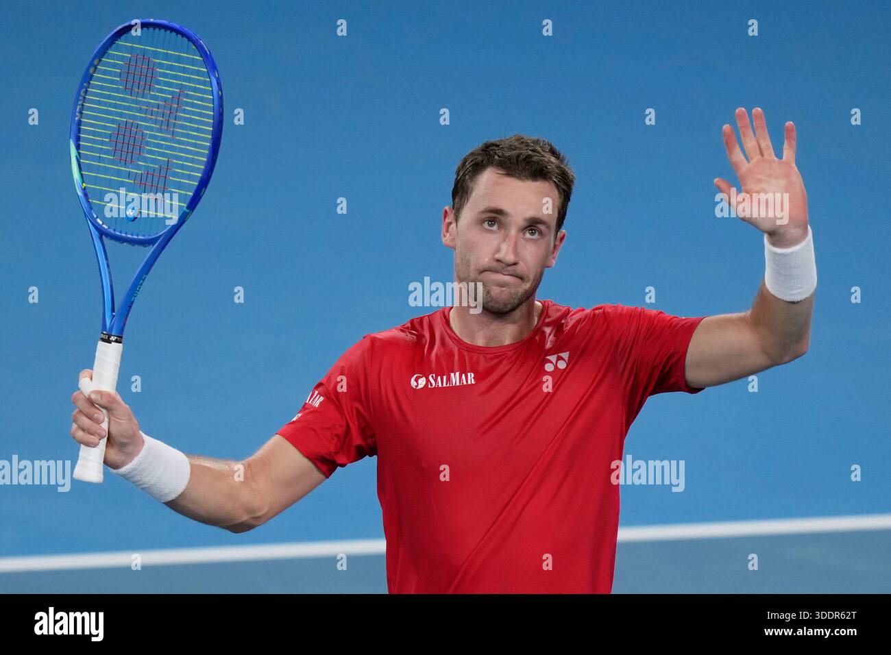 Casper Ruud of Norway celebrates his win over Alex De Minaur of ...