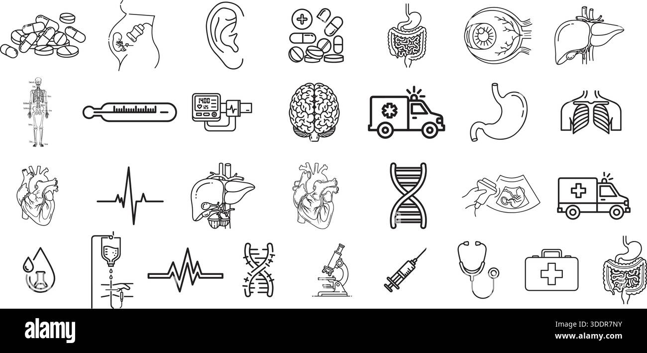 Medical icons set including human organs and healthcare symbols Stock ...