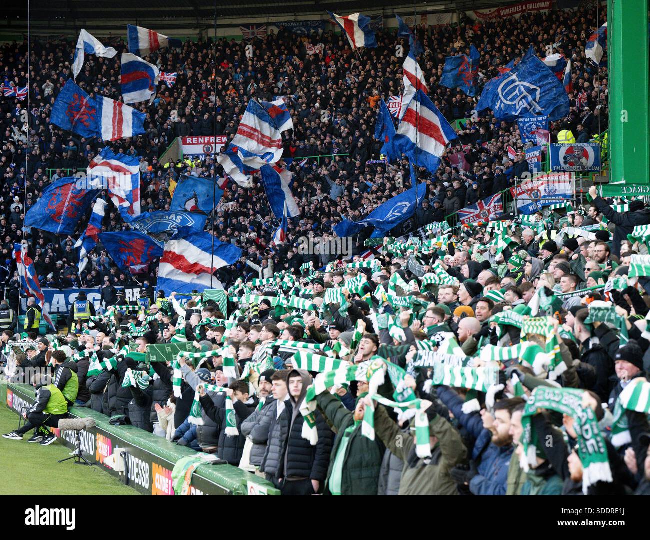 GLASGOW, SCOTLAND - JANUARY 03: Celtic and Rangers fans before a ...