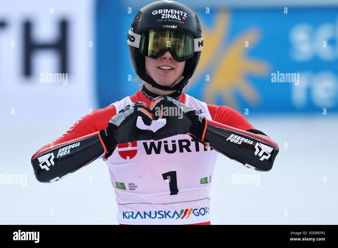 Switzerland's Camille Rast celebrates winning an alpine ski, women's ...