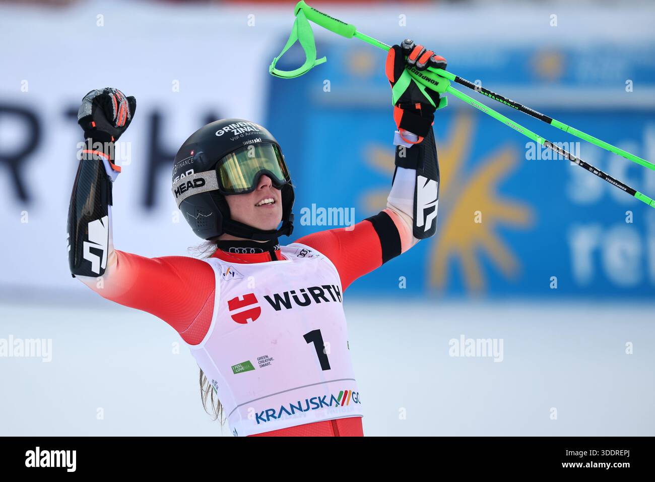 Switzerland's Camille Rast celebrates winning an alpine ski, women's ...