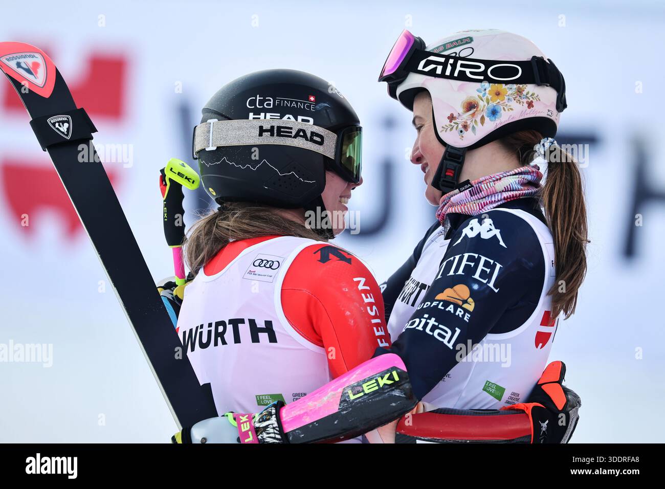 Switzerland's Camille Rast, left, celebrates with third placed United ...