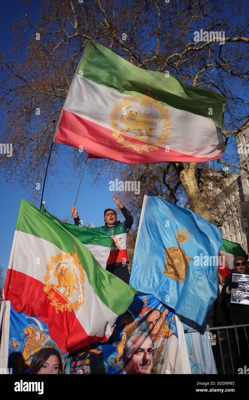 An anti-Iranian regime protest outside 1Downing Street, Whitehall ...