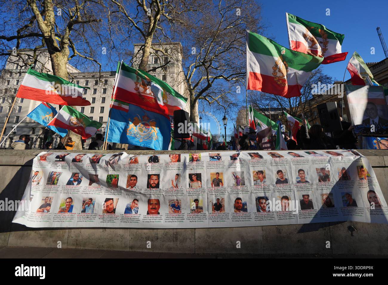 An anti-Iranian government protest outside 1Downing Street, Whitehall ...
