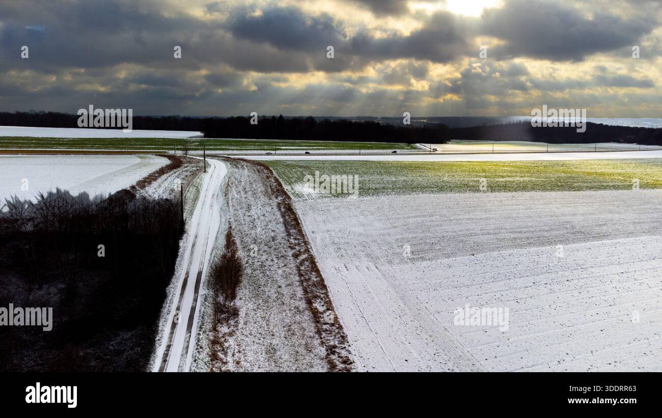 this picture shows a snowy landscape pictured in Boninne, Namur, on ...