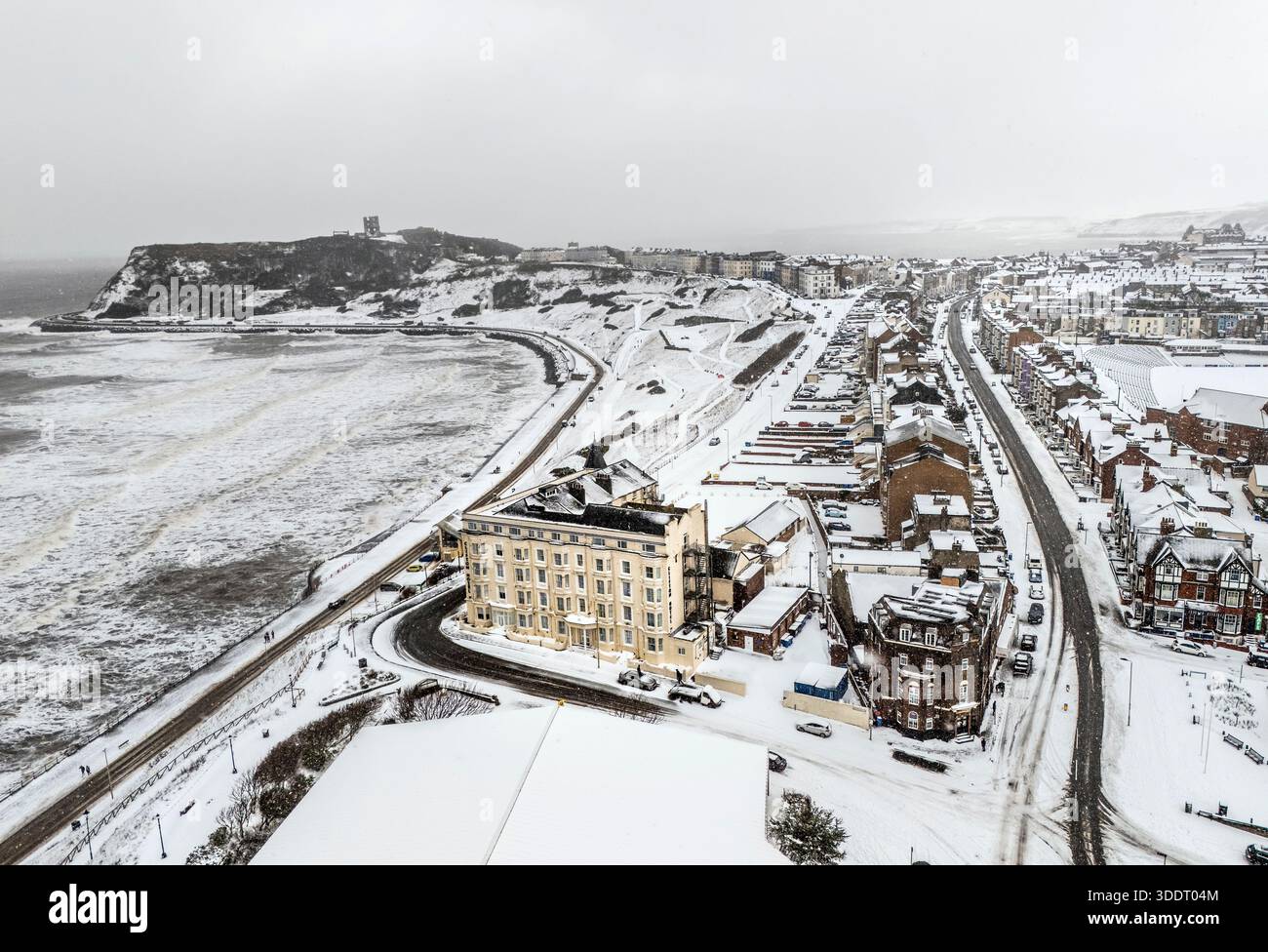 Scarborough in north Yorkshire covered with snow. Bitterly cold weather ...