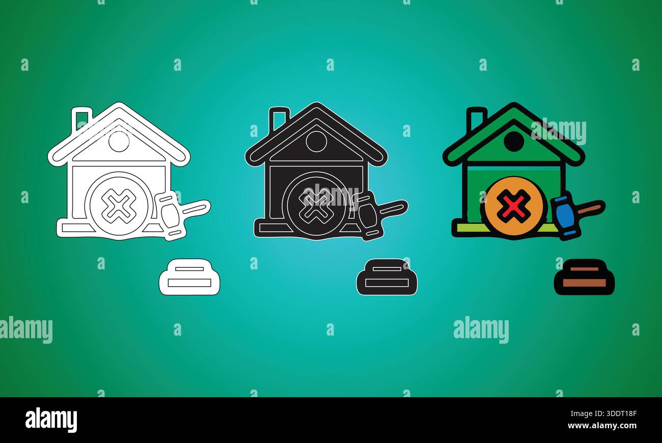 Three Variations of a Gear, Wrench, and Warning Sign Icon Stock Vector ...