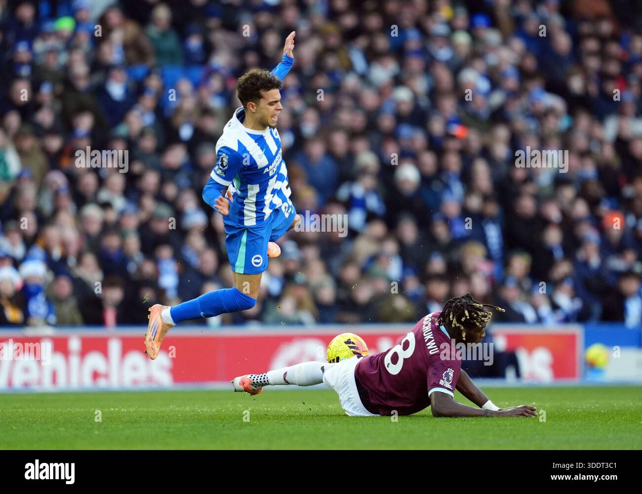 Brighton and Hove Albion's Yasin Ayari and Burnley's Lesley Ugochukwu ...
