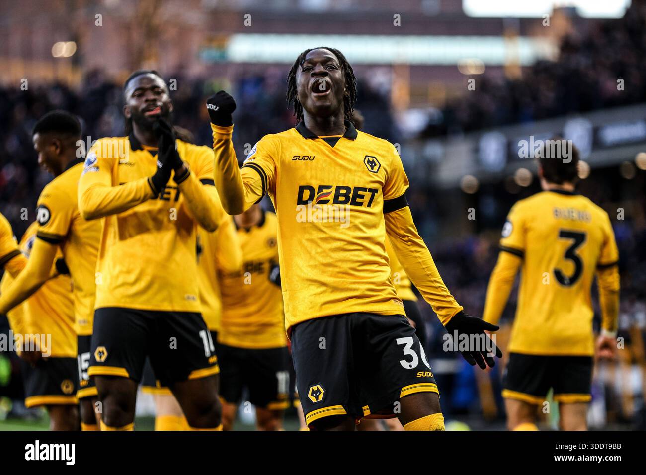 Mateus Mane (36 Wolves) celebrates scoring the third Wolves goal during ...