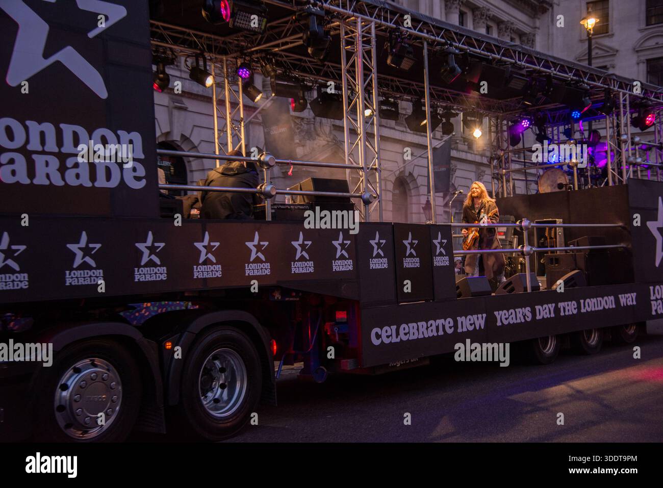 Musician Sam Ryder performs during the London New Year’s Day Parade ...