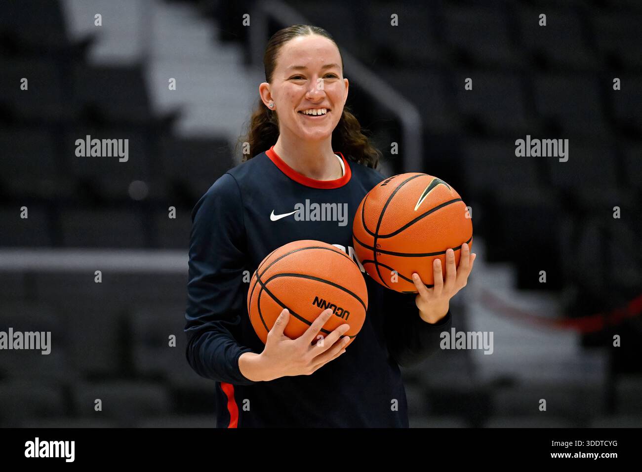 UConn guard Ashlynn Shade smiles during warm ups before an NCAA college ...