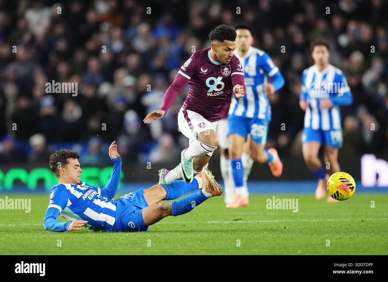 Brighton and Hove Albion's Yasin Ayari and Burnley's Marcus Edwards ...
