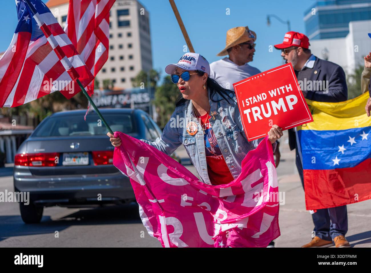 Maribel Gonzalez, of Miami, celebrates outside Versailles Cuban Cuisine ...