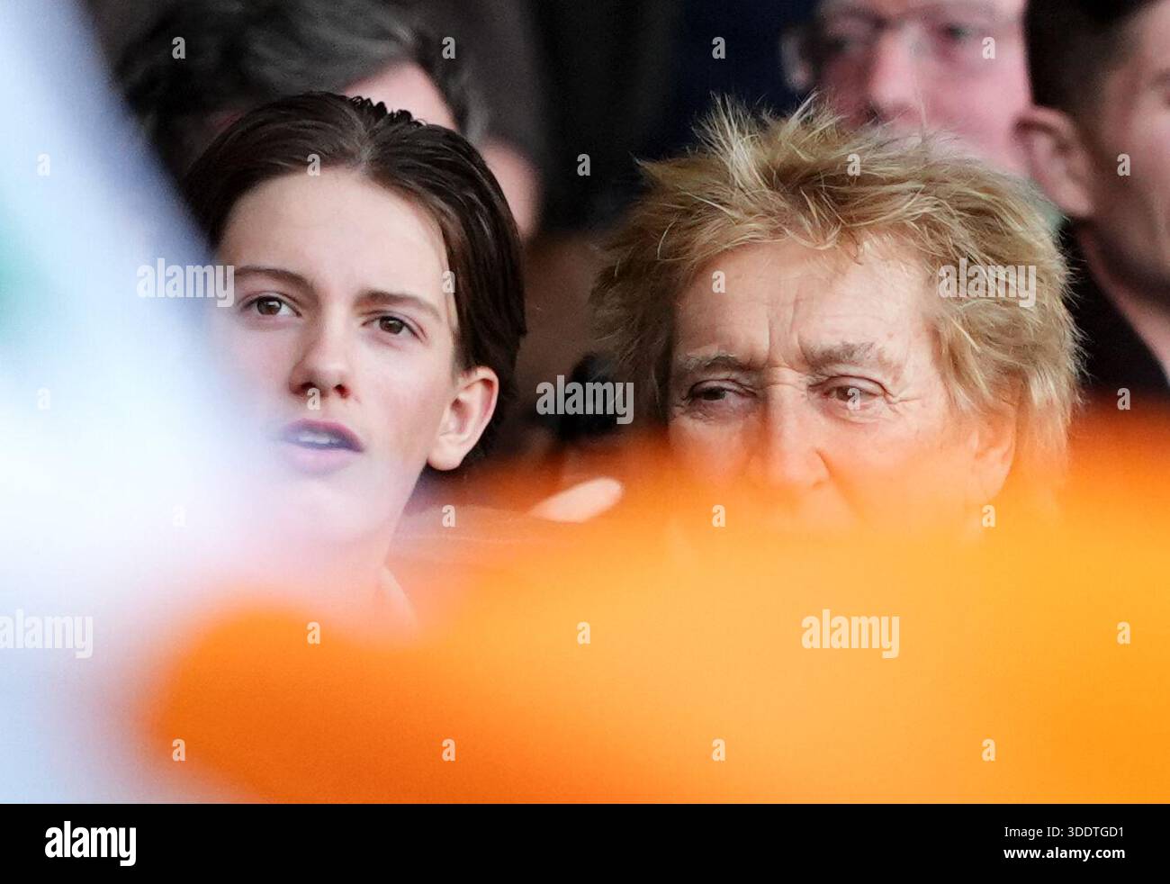 Aiden Stewart and Rod Stewart in the stands during the William Hill ...