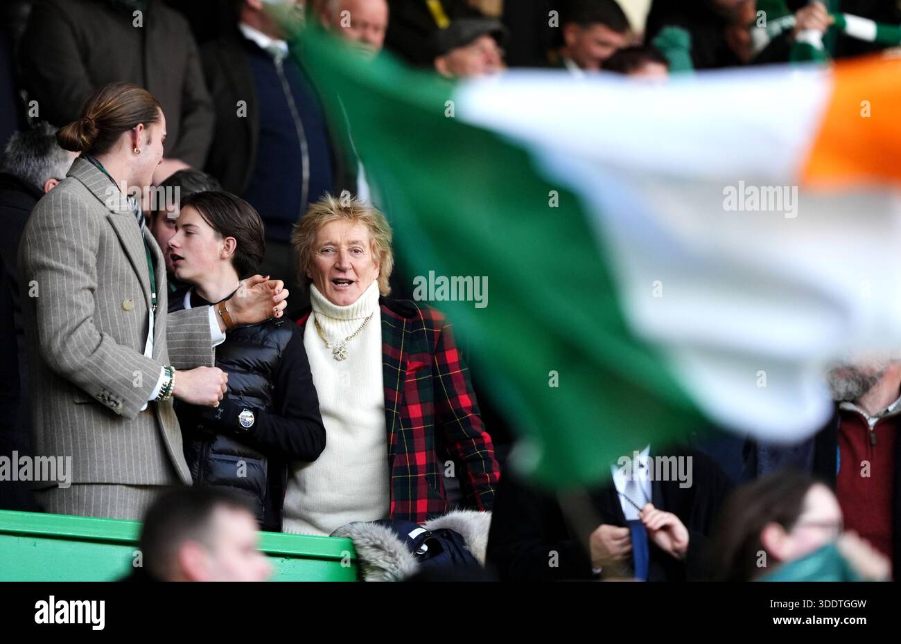 Alastair Stewart, Aiden Stewart and Rod Stewart in the stands during ...