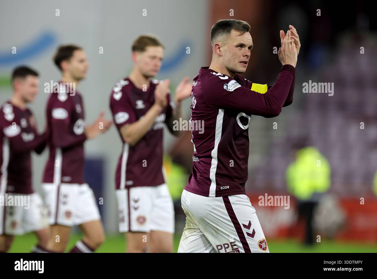 Heart of Midlothian's Lawrence Shankland applauds the fans after the ...