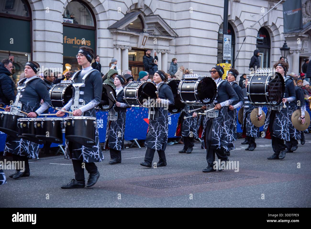 A marching band performs during the London New Year’s Day Parade 2026 ...