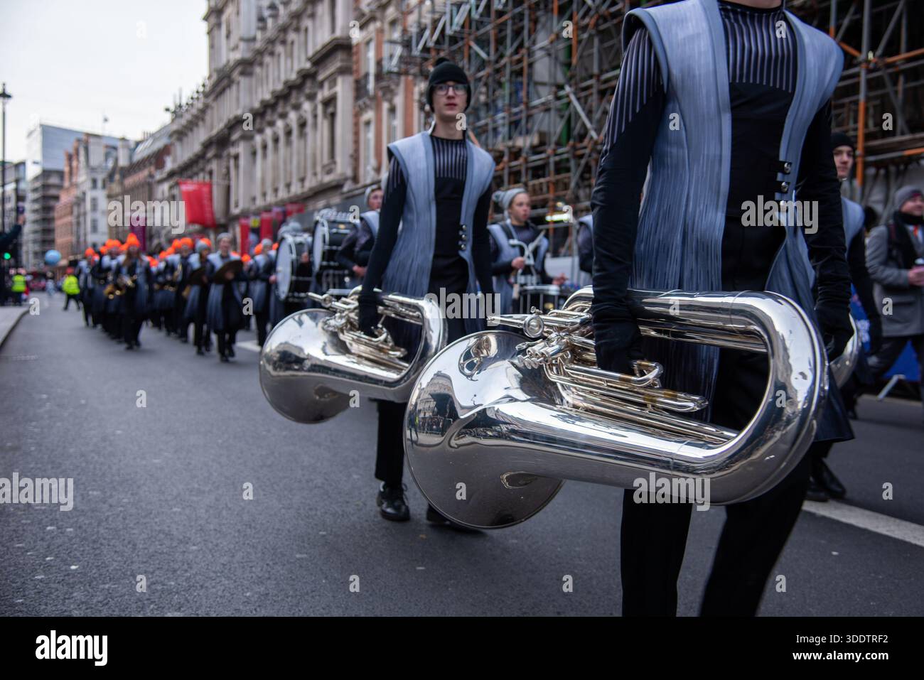 A marching band performs during the London New Year’s Day Parade 2026 ...