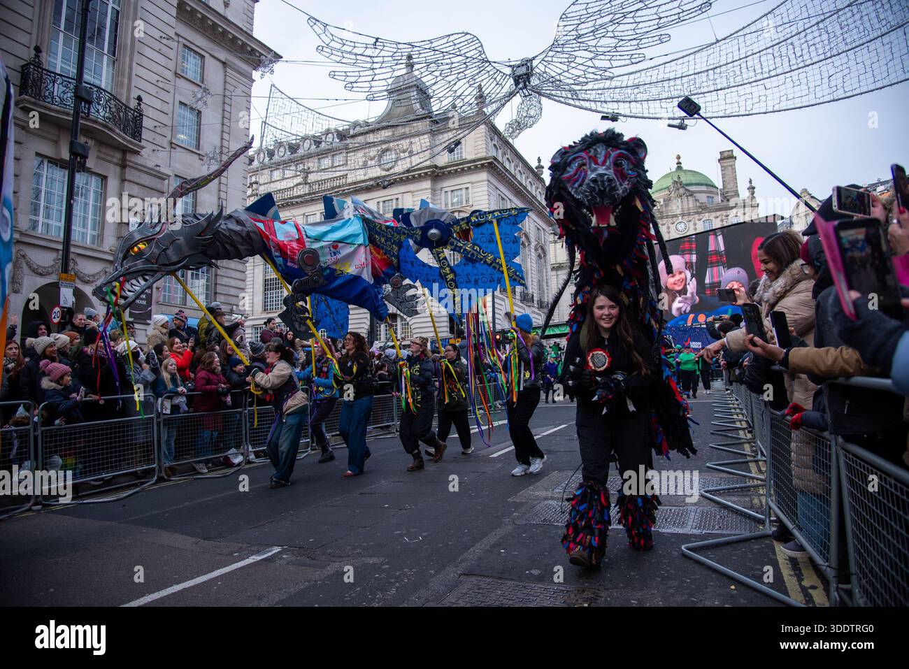 Performers entertain fans during the London New Year’s Day Parade 2026 ...