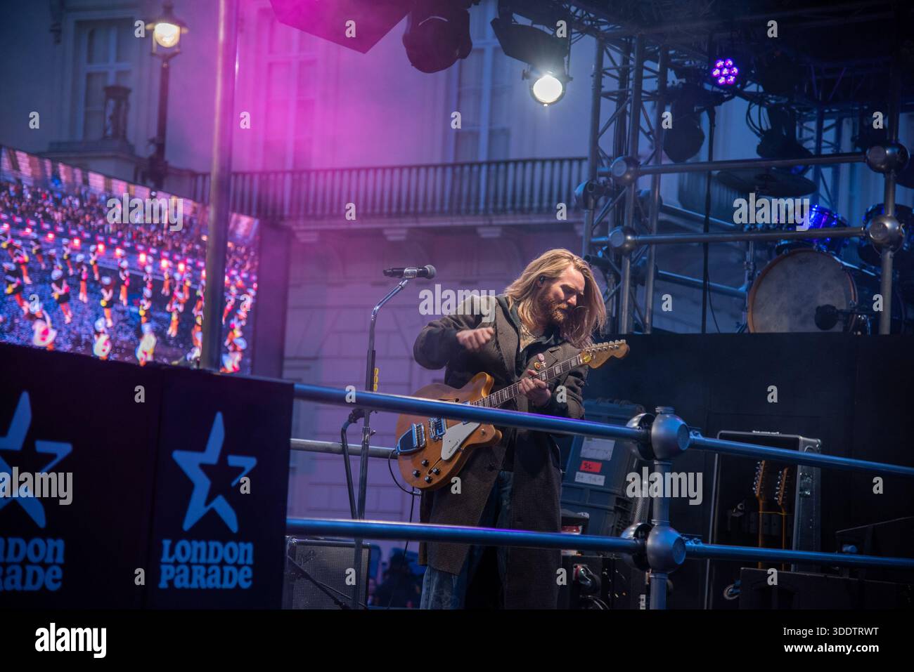 Musician Sam Ryder performs during the London New Year’s Day Parade ...