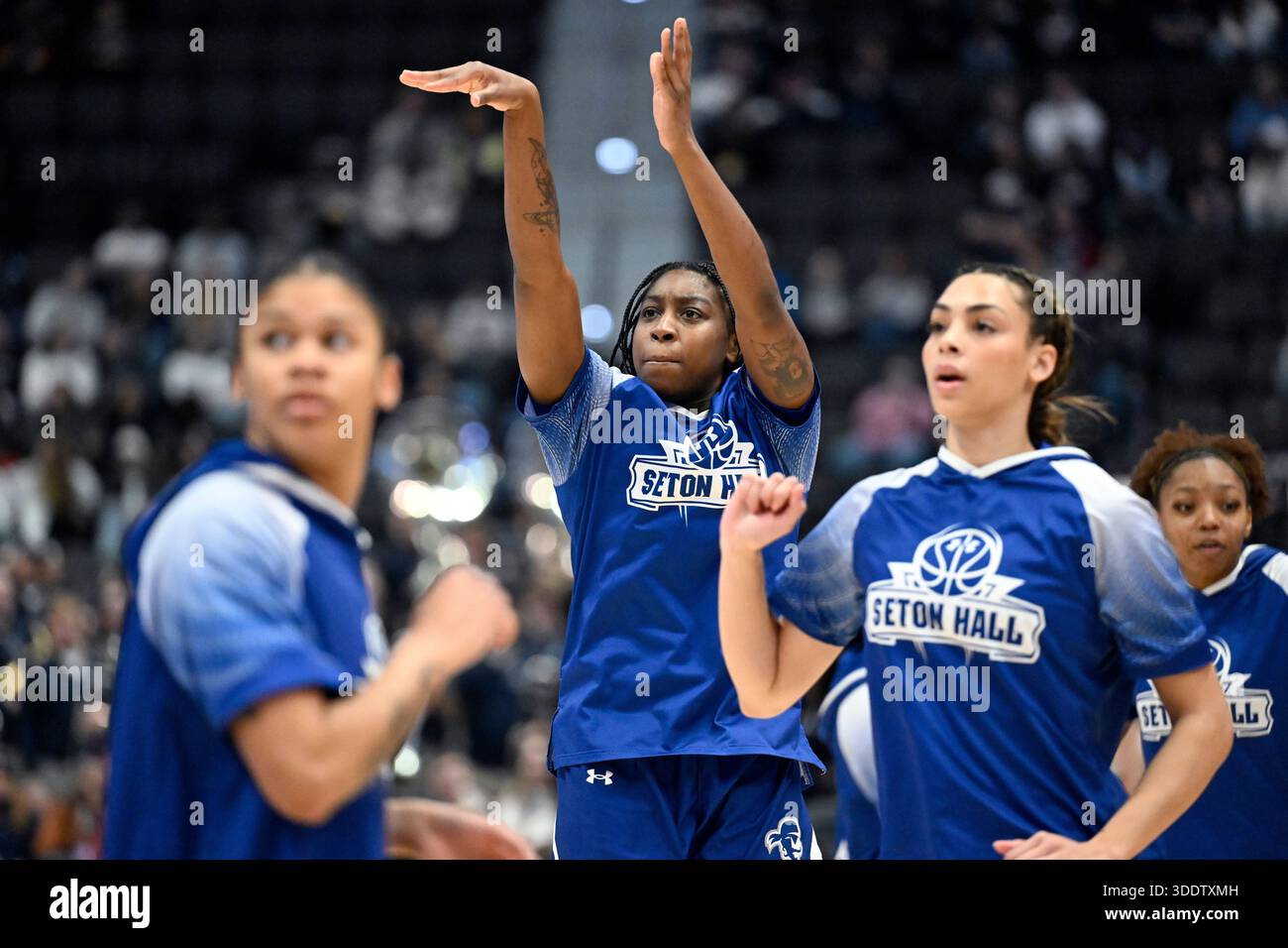 Seton Hall forward Shailyn Pinkney warms up before an NCAA college ...