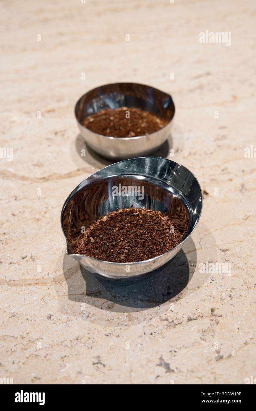 Freshly ground coffee at KOFFEE MAMEYA Kakeru coffee lab, Koto City ...