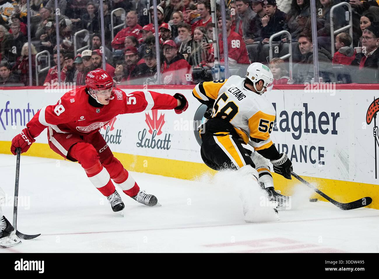 Detroit Red Wings center Emmitt Finnie, left, chases Pittsburgh ...