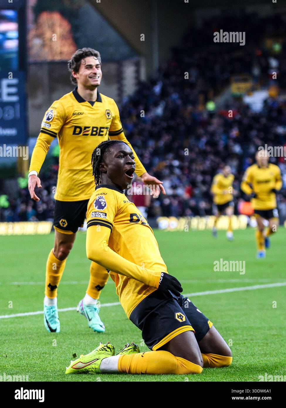 Mateus Mane (36 Wolves) celebrates scoring the third Wolves goal during ...