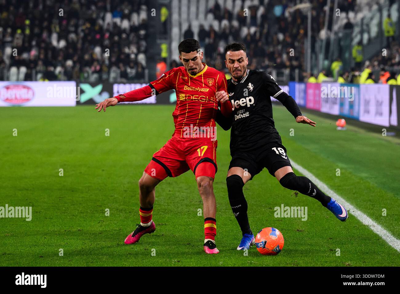 Filip Kostic of Juventus FC competes for the ball with Danilo Veiga of ...