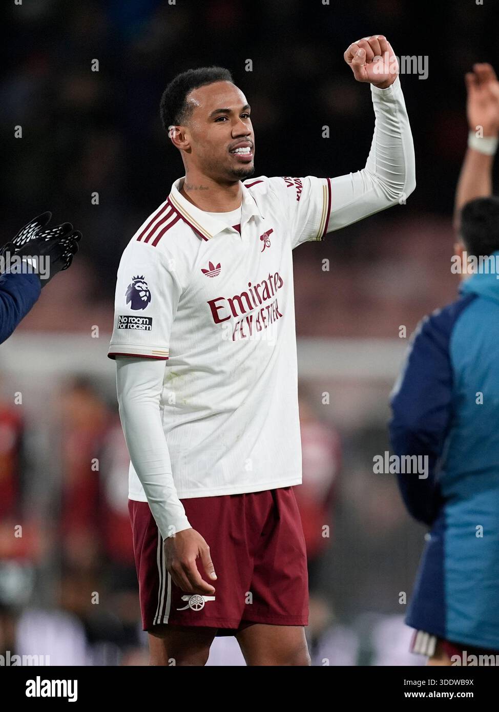 Arsenal's Gabriel celebrates after the Premier League match at the ...