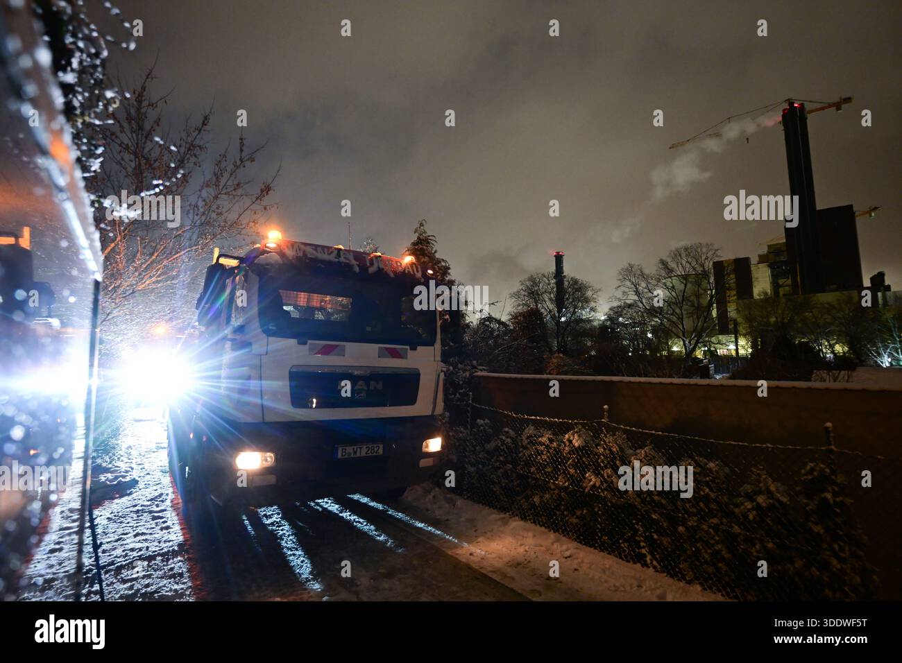 03 January 2026, Berlin: A truck stands near the site of a cable bridge ...