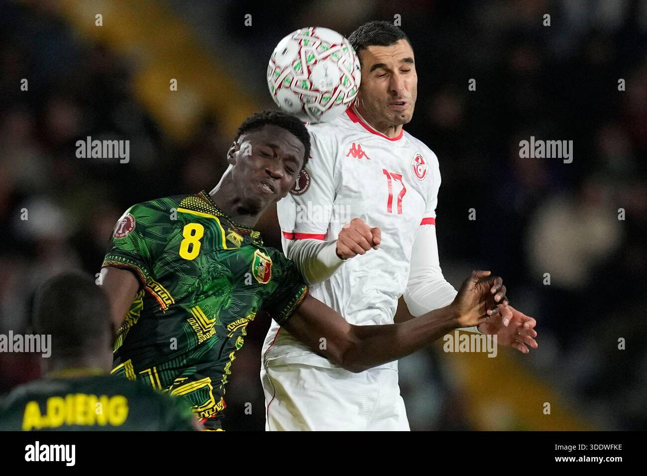 Mali's Mahamadou Doumbia , left, and Tunisia's Ellyes Skhiri jump for ...